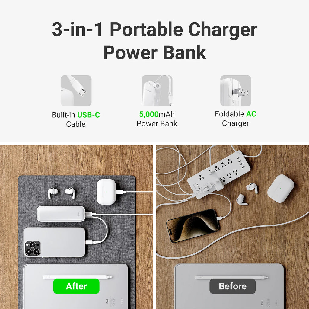 xCool CablePlug™ 3-in-1 Power Bank with Built-In Cable and Wall Plug ...